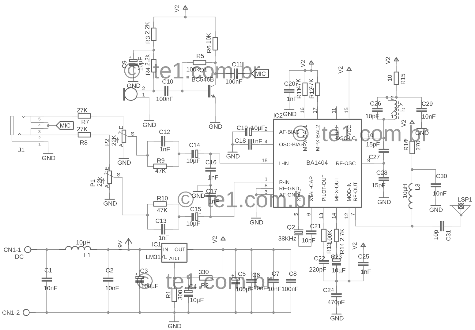 BA1404 Circuito de transmissor de FM estéreo - Toni Eletrônica