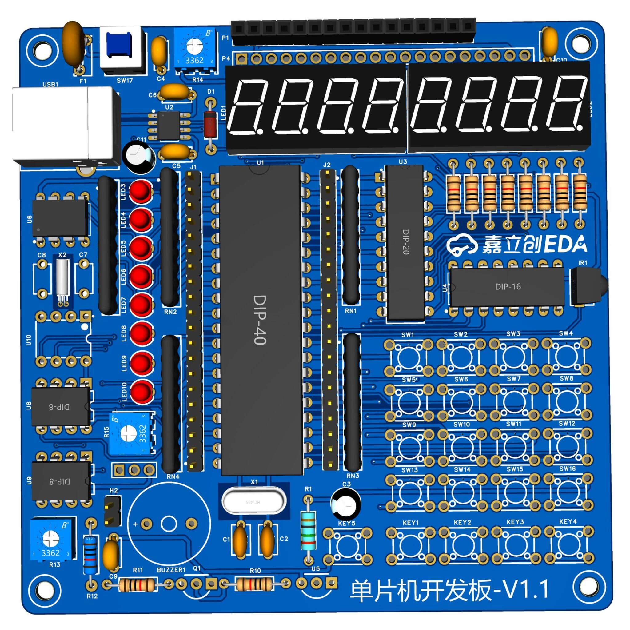 Placa de desenvolvimento 8051 DIY DS18B20 DS1302 - Toni Eletrônica
