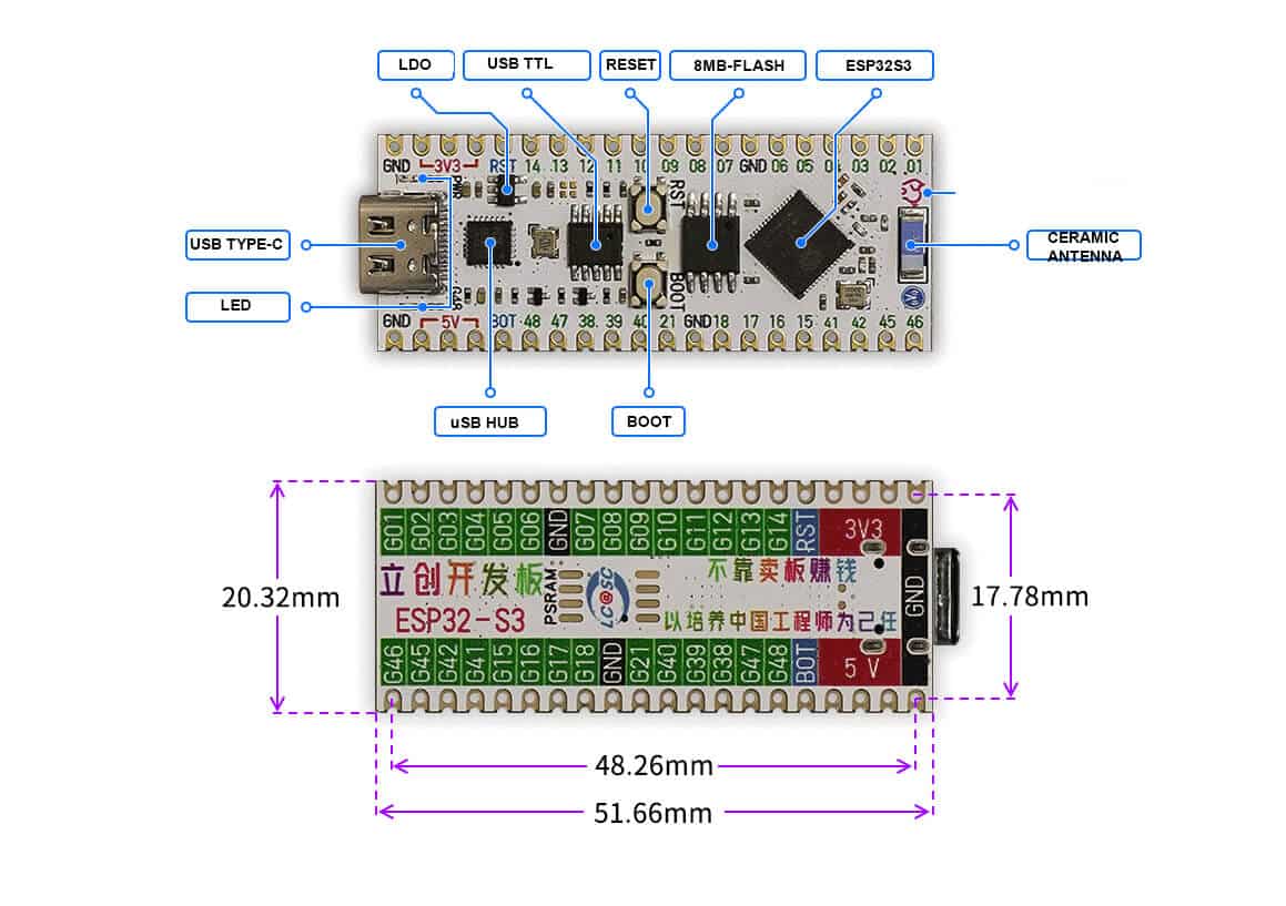 Placa de desenvolvimento ESP32-S3 DIY ESP32-S3R8 - Toni Eletrônica