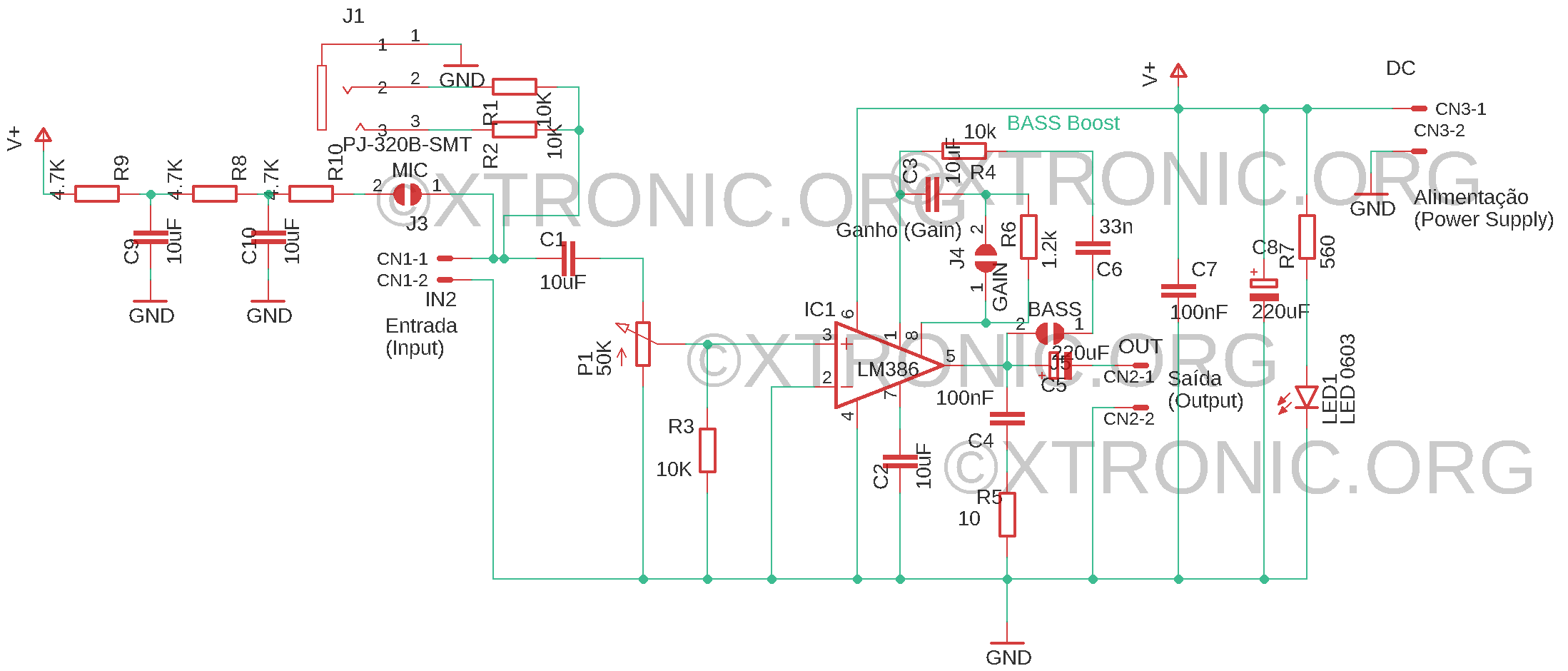 Mini Amplificador com CI LM386 Bass Boost PCB SMD - Toni Eletrônica